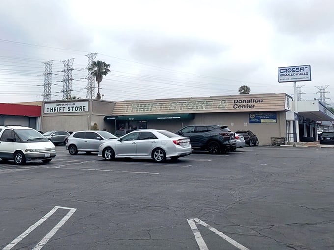 The unassuming exterior belies the treasure trove within. Like a culinary speakeasy, this thrift store's modest façade keeps its secrets until you step inside.