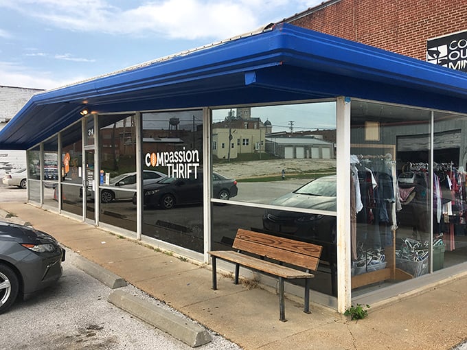 The modern storefront beckons treasure hunters with promises of unexpected discoveries behind those welcoming glass doors.
