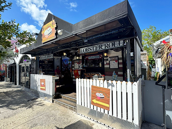 The white picket fence isn't keeping anyone out—it's corralling hungry seafood lovers into this unassuming Key West treasure that's become a culinary landmark.