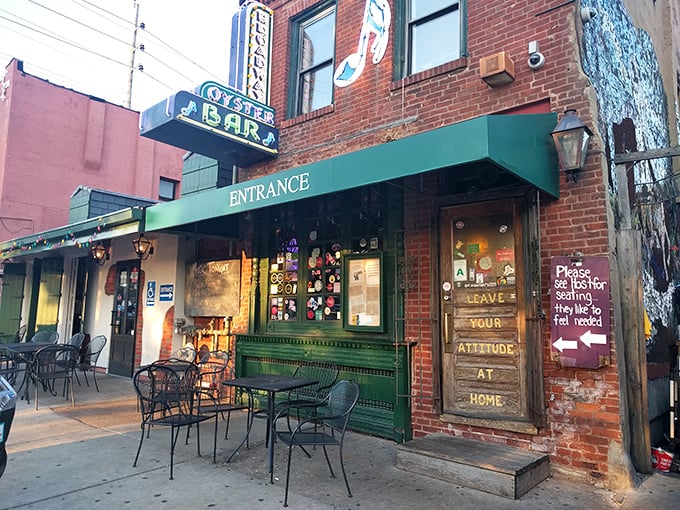 The door says "Leave your attitude at home" – solid advice whether you're dining out or attending your nephew's wedding.