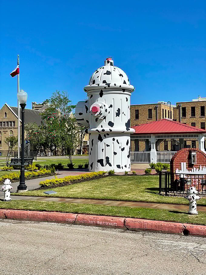 Behold the Dalmatian of downtown infrastructure - a fire hydrant that finally got the respect it deserves!