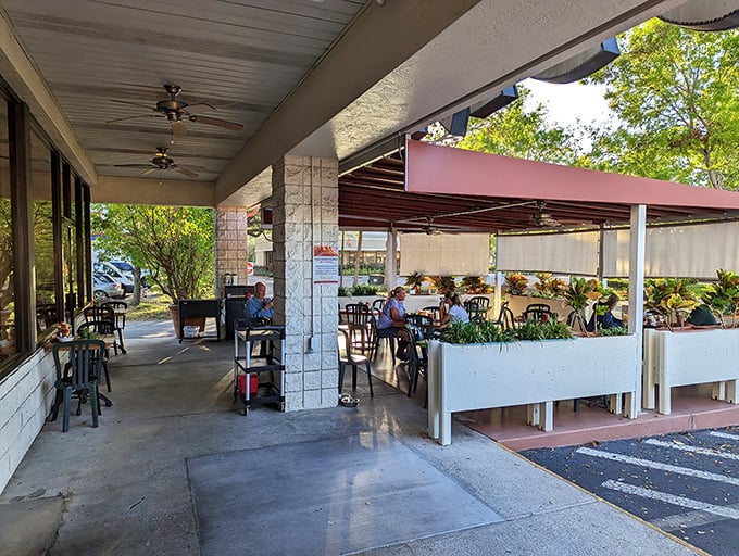 The cheerful yellow Skillets sign welcomes hungry patrons like a breakfast beacon on Airport-Pulling Road. Florida sunshine and comfort food – what more could you want?