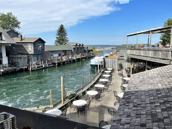 Fishtown's weathered shanties and sparkling waters create Michigan's most picturesque dining backdrop. The Cove's waterfront seating promises views as fresh as the catch.