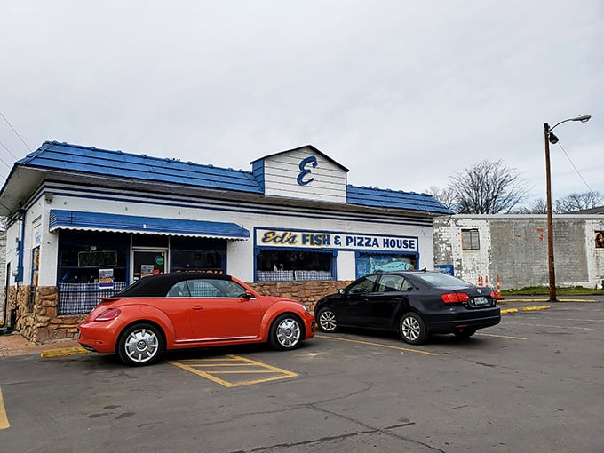 The blue-trimmed white building might not scream "culinary destination," but locals know this modest exterior hides Nashville's best-kept seafood secret.