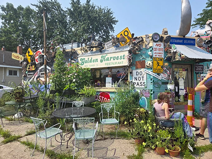 This roadside wonderland looks like someone's eccentric garage sale decided to become a restaurant.