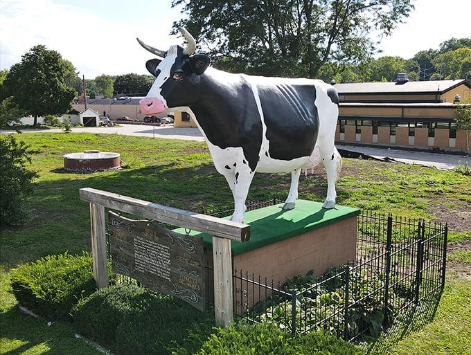 Antoinette stands tall against the Wisconsin sky, a fiberglass tribute to dairy farming that's both majestic and slightly absurd—just the way we like it.