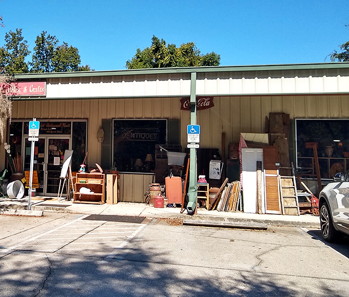 Even the storefront whispers stories of treasures within, beckoning collectors like moths to vintage flame.