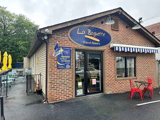 Rain or shine, this little brick bakery stands as Dover's portal to Paris. The "Best of Delaware" banner isn't just bragging—it's a well-earned badge of honor.