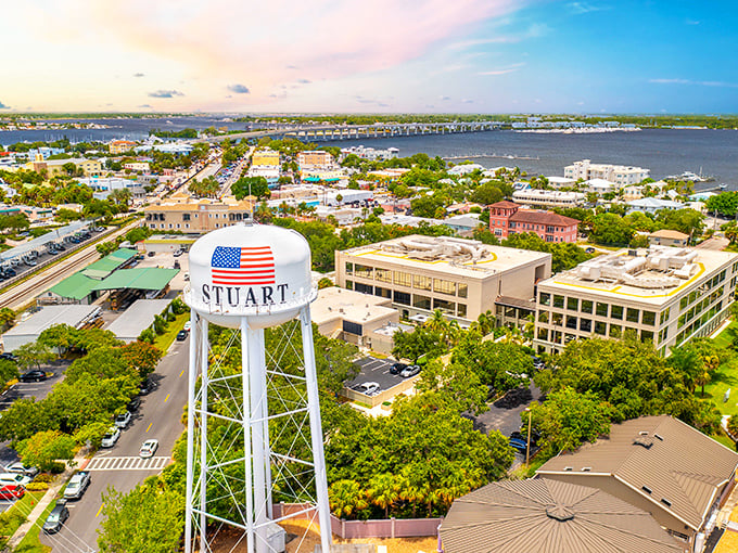 From this bird's-eye view, Stuart reveals its perfect balance of small-town charm and waterfront splendor, with the St. Lucie River hugging its shores.