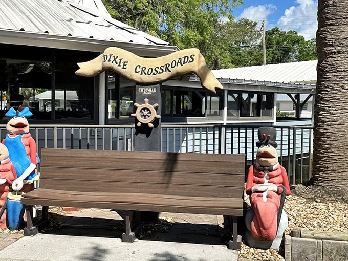 That wooden fish sign might as well say "Abandon diet, all ye who enter here" – a siren call to seafood lovers across Florida.