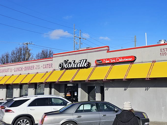 Those bright yellow awnings aren't just for show—they're like a beacon calling all hungry souls to this Nashville twist on New York deli culture.