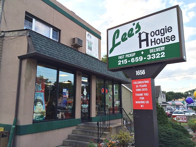 The green and white sign beckons like a beacon of sandwich salvation in Abington's landscape.