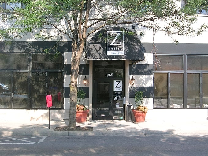 A closer look at Z Cucina's entrance reveals the perfect blend of urban sophistication and neighborhood warmth. That "Z" promises culinary adventures ahead.
