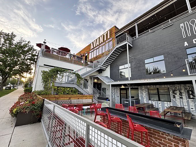 Avanti's multi-level industrial-chic exterior isn't just a pretty face—it's an architectural invitation to one of Denver's most innovative dining experiences.