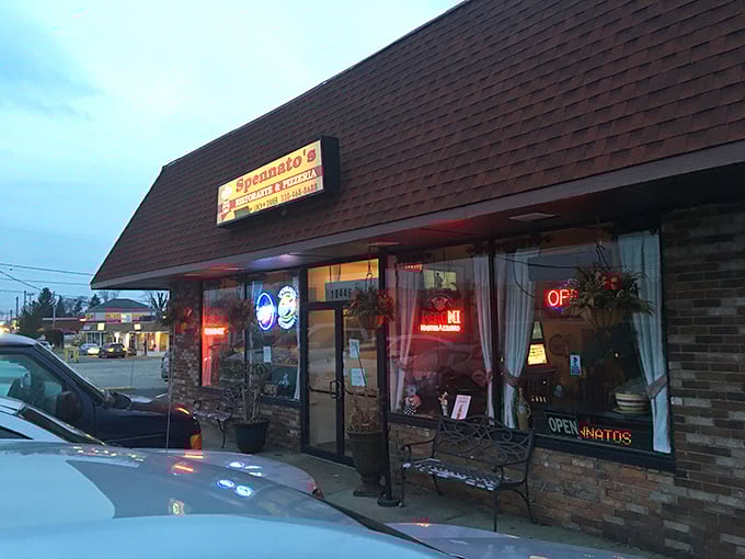 Beneath that unassuming red roof lies Northfield's culinary treasure – where Sicilian pizza dreams come true for devoted followers.