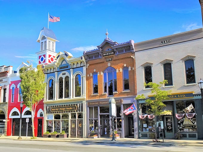 Medina's historic downtown storefronts pop with color like a Wes Anderson film set come to life. Victorian charm meets small-town hospitality.