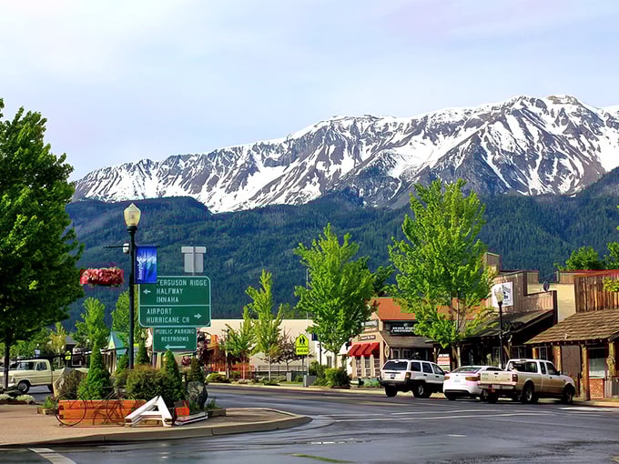 Fall colors frame Joseph's downtown like nature's own Instagram filter. Those mountains aren't painted backdrops—they're the real magnificent deal.