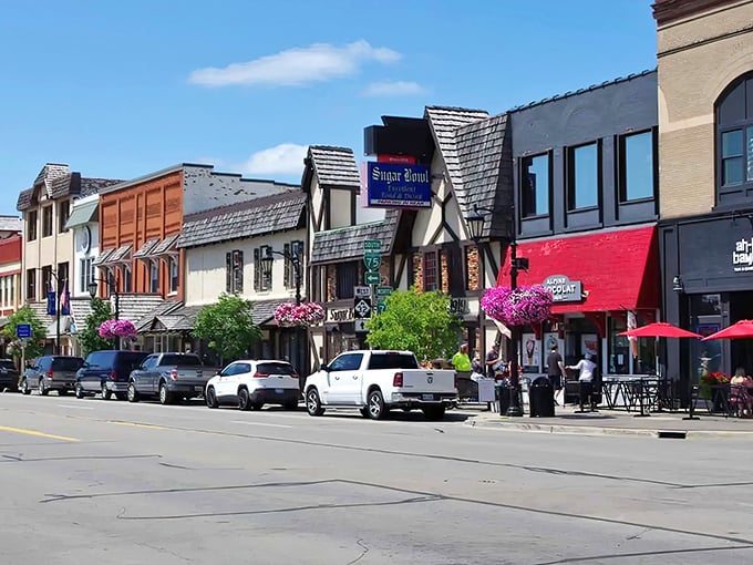 Gaylord's Alpine-inspired architecture isn't just charming—it's a full-blown commitment to bringing Switzerland to northern Michigan. Those green spires mean business!