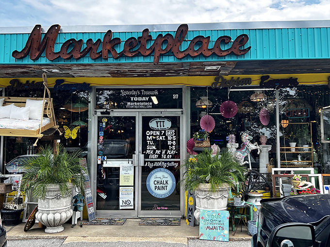 The sunshine-yellow exterior of Yesterday's Treasures Today isn't just eye-catching—it's practically shouting "treasures inside!" in the universal language of antique enthusiasts.