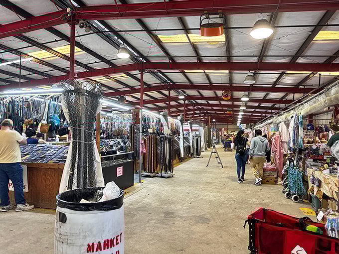 The red steel beams and concrete floors might not scream "shopping paradise," but trust me—retail therapy has never been more affordable or adventurous.