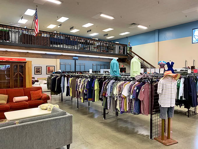The distinctive pink awning of Union Gospel Mission Thrift Store beckons like a neon sign saying "Bargains Ahead!" – the unassuming exterior hides a treasure trove within.