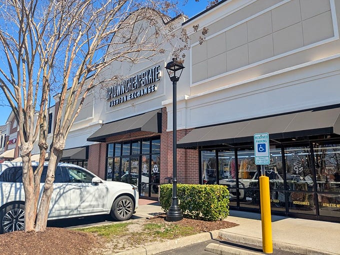 A welcoming entrance that says "high-end boutique" rather than "thrift store." This isn't your grandmother's bargain bin experience.