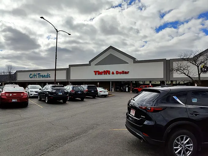 The unassuming exterior of Thrift & Dollar Inc sits like a treasure chest waiting to be opened, promising adventures in bargain hunting for the savvy shopper.