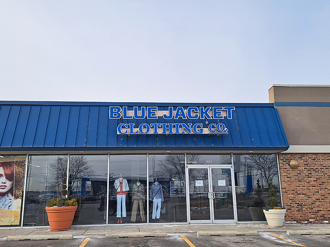 The blue awning beckons like a retail oasis in Fort Wayne. This isn't your grandmother's thrift store—it's thrifting that's had a serious upgrade.