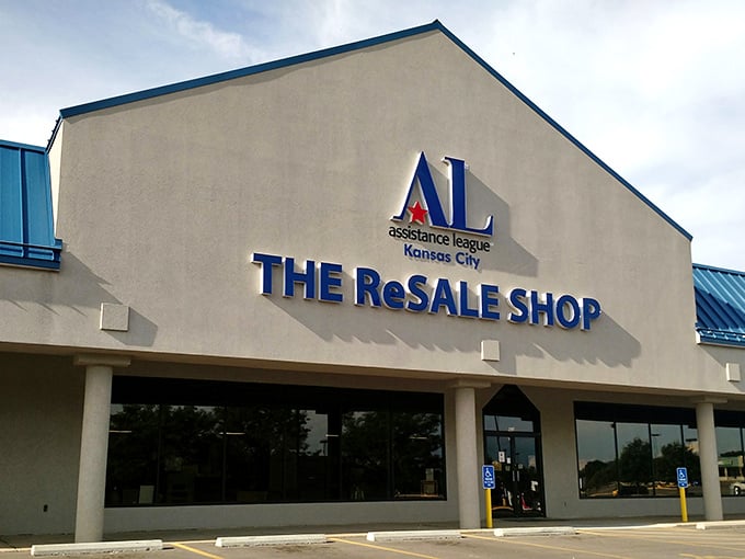 A bright blue roof crowns this inviting thrift haven, where racks of bargains and hidden gems wait to turn an ordinary shopping trip into a treasure hunt.
