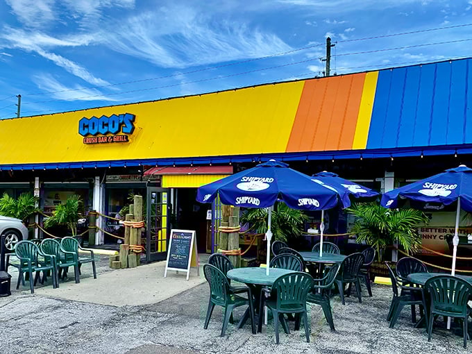 The sunshine-yellow exterior of Coco's isn't just a building—it's a mood-altering device that screams "vacation starts now!" even on a Monday.