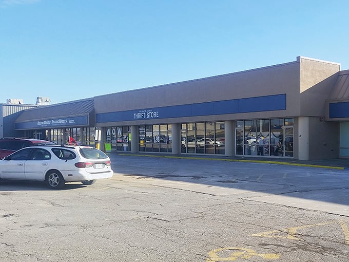 Blue skies and bigger savings—Frugal's expansive parking lot hints at the adventures waiting inside. Your wallet's happy place in Kansas City.