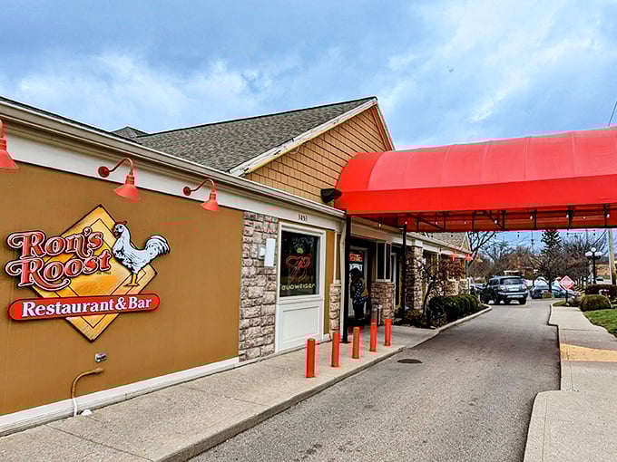 Red awnings and welcoming stonework invite you into Ron's Roost, where comfort food traditions are preserved with religious devotion.