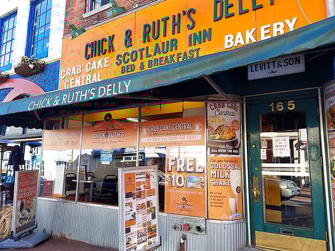 The unmistakable orange storefront of Chick & Ruth's stands out on Main Street like a beacon of comfort food calling hungry sailors home.