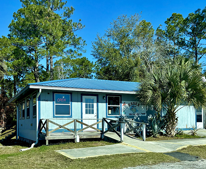 The unassuming blue exterior of Essex Seafood House hides culinary treasures within—proof that in Florida, seafood paradise doesn't always wear fancy clothes.