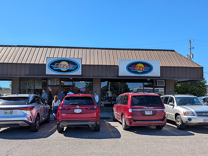 The packed parking lot tells the whole story – Fitzy's Old Fashioned Diner isn't just a restaurant, it's a Columbus institution where breakfast dreams come true.