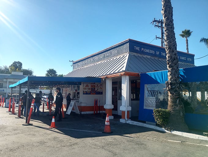 The blue-and-white beacon of Baja-style bliss stands proudly in La Puente, declaring itself "The Pioneers of the Fish Taco" – a title well-earned.