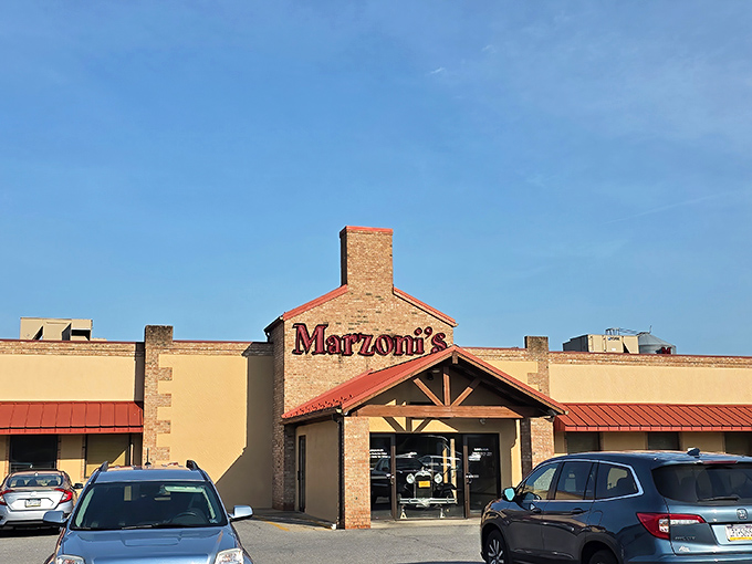 From the parking lot, Marzoni's promises what every road-weary traveler hopes for: good food, cold beer, and zero pretension. The kind of place where hunger meets its match.