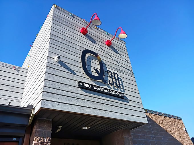 The modern exterior of Q39 stands out in Kansas City's barbecue landscape—contemporary design meets smoky tradition in this Midtown hotspot.