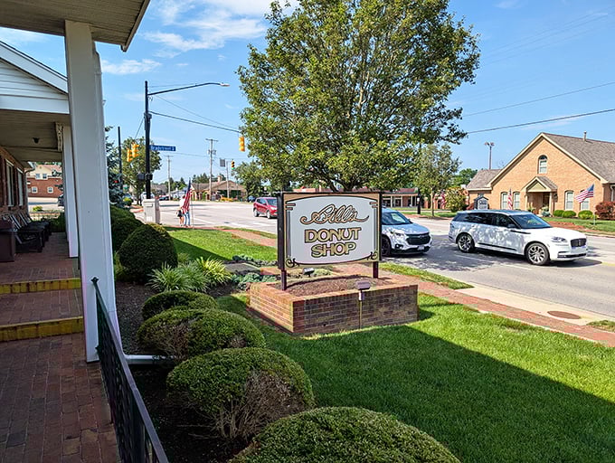 The iconic Bill's Donut Shop sign stands proudly in Centerville, a beacon of sweetness that's been guiding hungry Ohioans through sugar cravings since 1960.