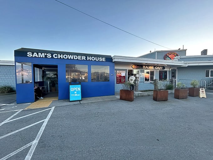 Sam's Chowder House sits proudly along Highway 1, beckoning seafood lovers like a lighthouse guides ships home.