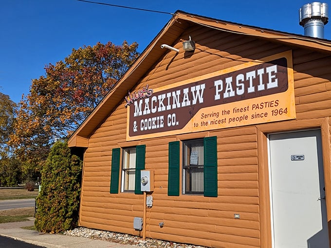 This cozy cabin exterior promises comfort food treasures inside – and boy, does it deliver on that promise.