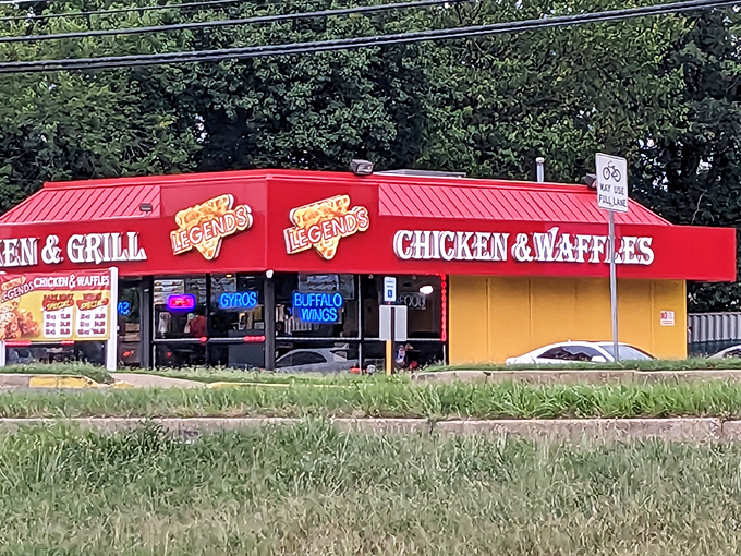Like a beacon of culinary promise, Legends' red and yellow exterior practically screams "abandon your diet, all ye who enter here!"