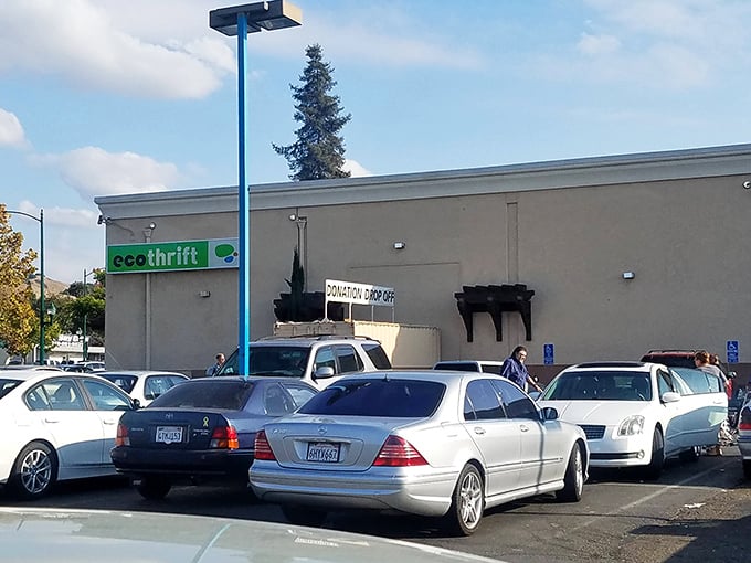 The unassuming exterior of Eco Thrift in Hayward hides a treasure trove within, drawing bargain hunters from across the Bay Area.