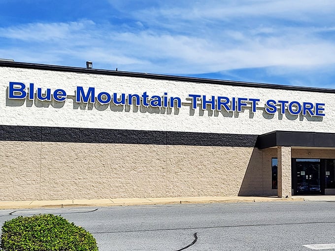 The unassuming exterior of Blue Mountain Thrift Store belies the treasure trove within. Like a good poker player, it keeps its best cards hidden.