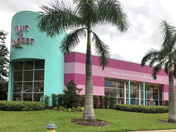 The Miami Vice meets Barbie dreamhouse exterior isn't just eye-catching—it's a beacon of hope and bargains in St. Petersburg's retail landscape.