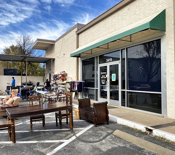 The unassuming exterior of Genesis Benefit Thrift Store hides a treasure trove within, like finding an extra room in your house you never knew existed.