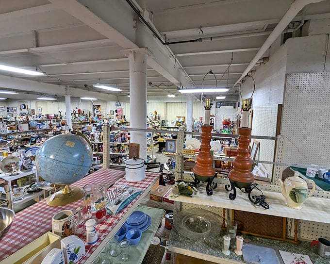 The treasure hunter's paradise awaits! Vintage globes and amber lamps create a time-traveling wonderland where yesterday's ordinary becomes today's extraordinary find.