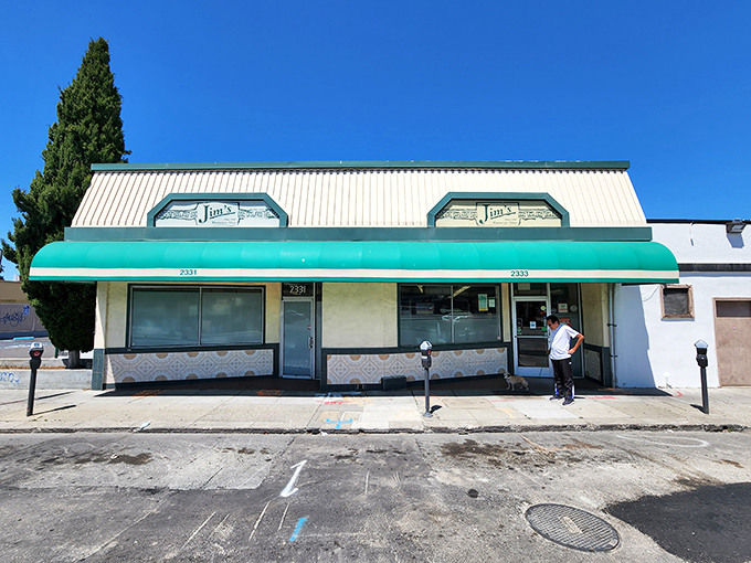 The teal awning of Jim's Coffee Shop beckons like an oasis in Alameda – a no-frills promise of comfort food that delivers every time.
