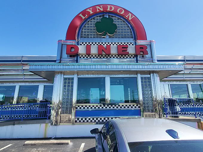 Classic Americana shines through every chrome detail of the Lyndon Diner's exterior. That shamrock logo isn't just for show—it's your lucky day when you find this place.