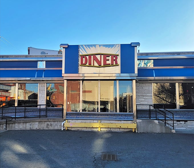 The iconic blue exterior of Broad Street Diner stands as a beacon of breakfast hope on Philadelphia's famous thoroughfare, promising comfort food and nostalgia in equal measure.